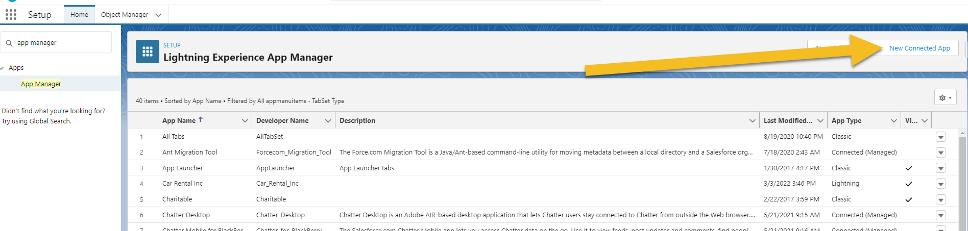 Salesforce create new connected app